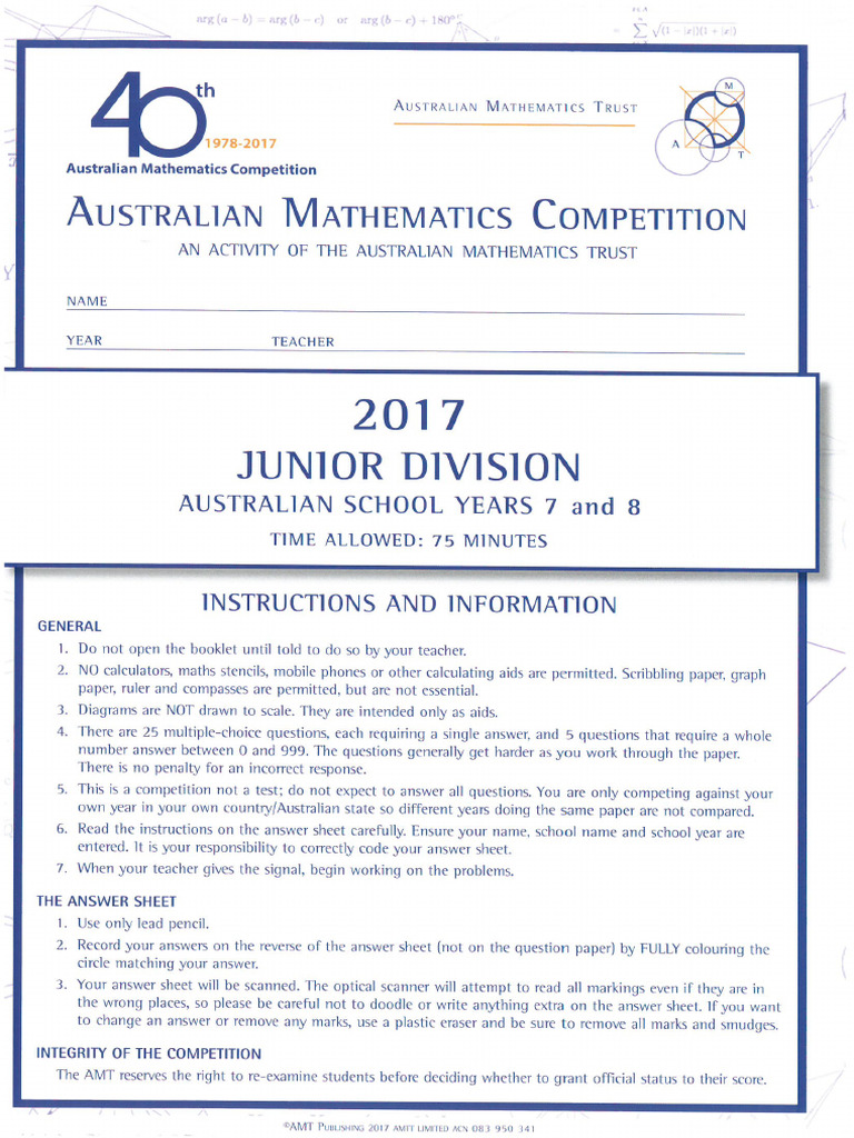 2017 AMC Junior Questions | PDF