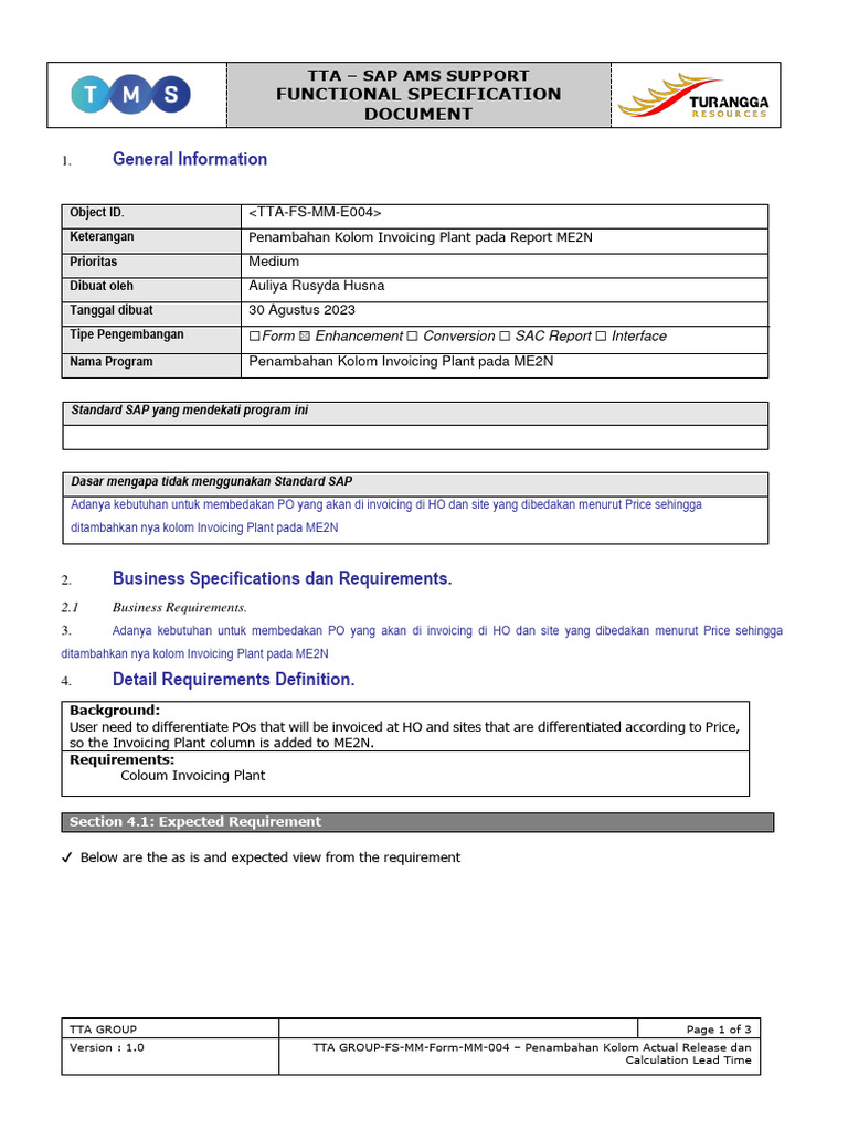 FSD ^N00003196 - Penambahan Field Invoicing Plant Custom Tab (1) | PDF | Computing | Computer ...