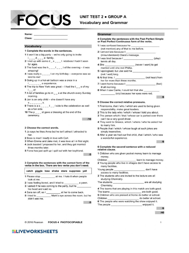 Test Focus 2 Unit 1 | PDF