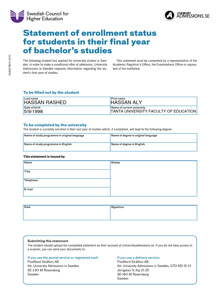 Uhr Statement of Enrollment Form | PDF | Freight Transport | Public ...