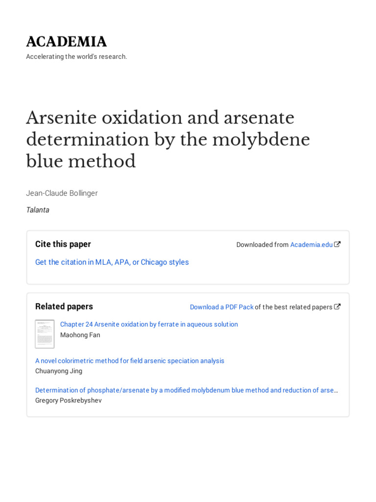 Arsenite Oxidation and Arsenate Determination by The | PDF | Science ...