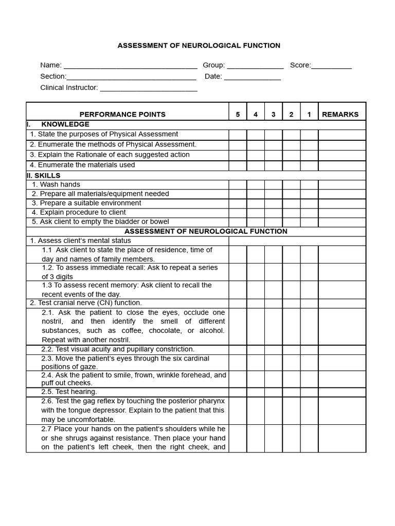 Neuro Assessment Checklist | PDF | Anatomical Terms Of Motion | Foot