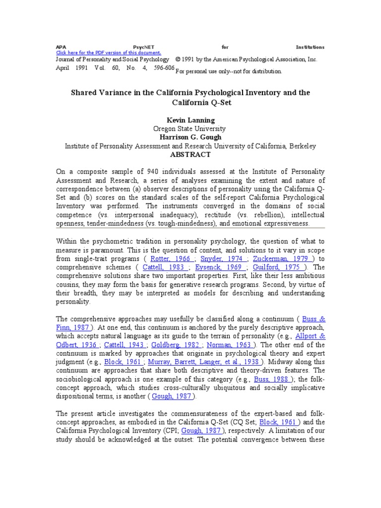 Shared Variance in The California Psychological Inventory and The ...