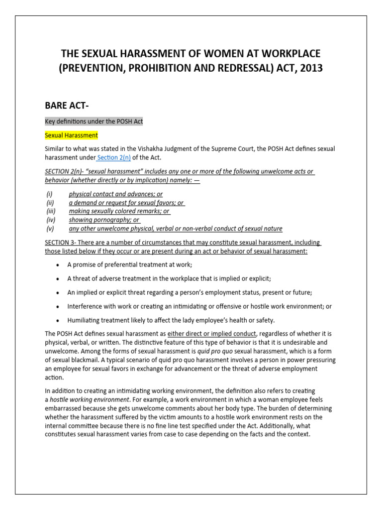 Posh Act | Download Free PDF | Sexual Harassment | Hostile Work Environment