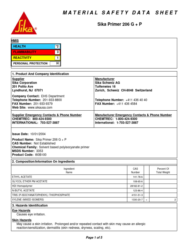 Msds-Sika Primer 206 G+P | PDF