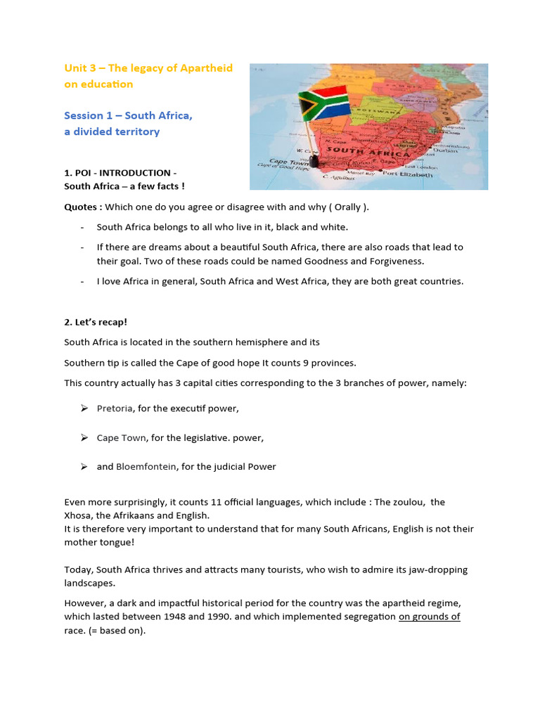 Session 1 - Worksheet | PDF | Apartheid | South Africa