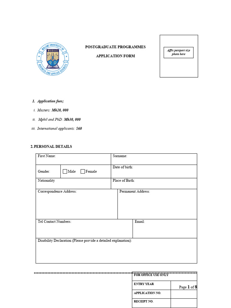 MUBAS Postgraduate Programmes Application Form-Final | PDF ...
