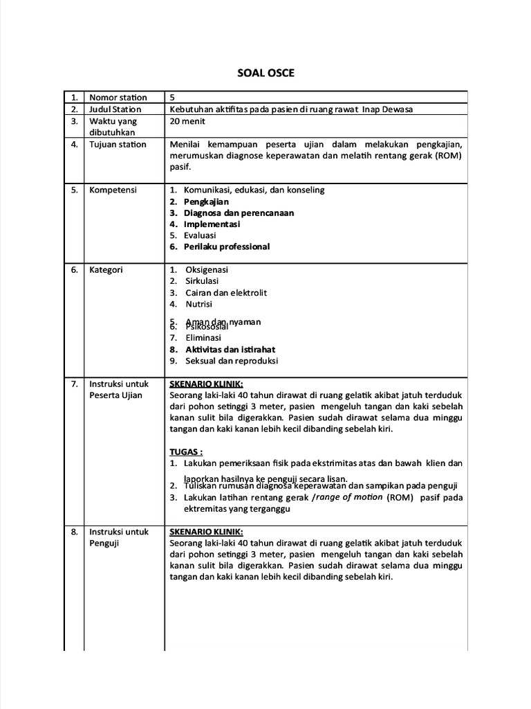 PDF Soal Osce 2 Pengkajian 3 Diagnosa Dan Perencanaan 4 Implementasi 6 Perilaku Professional ...