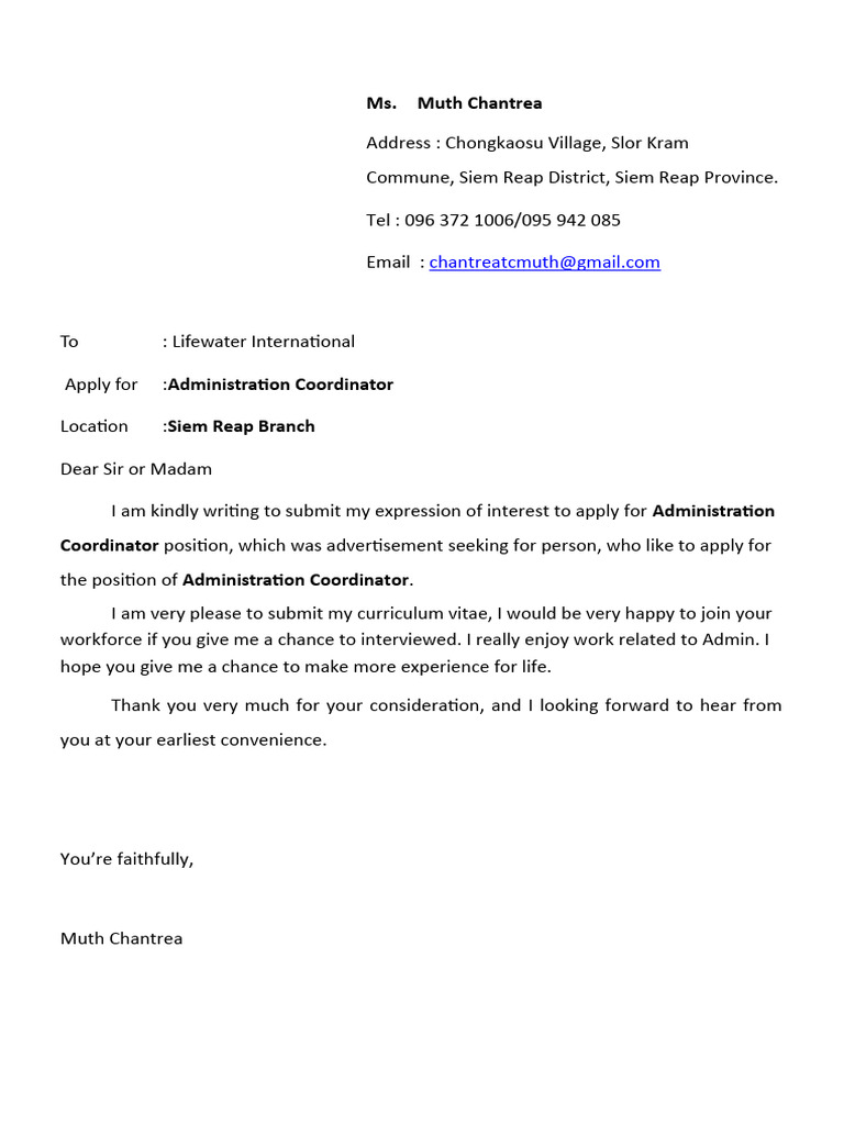 Chantrea Admin Coordinator | PDF