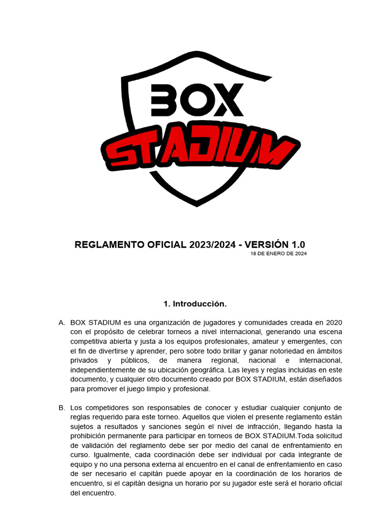 Reglamento Box Stadium 2024-1 | PDF | Chat en linea | Regulación