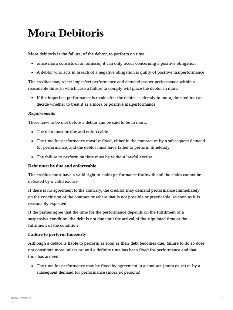 Mora Debitoris | PDF | Legal Concepts | Justice