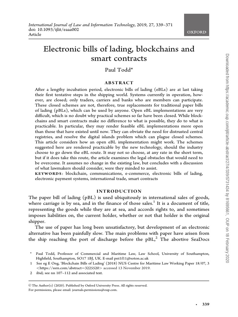 Electronics Bills Od Lading and Blockchain and Smart Contracts | PDF ...