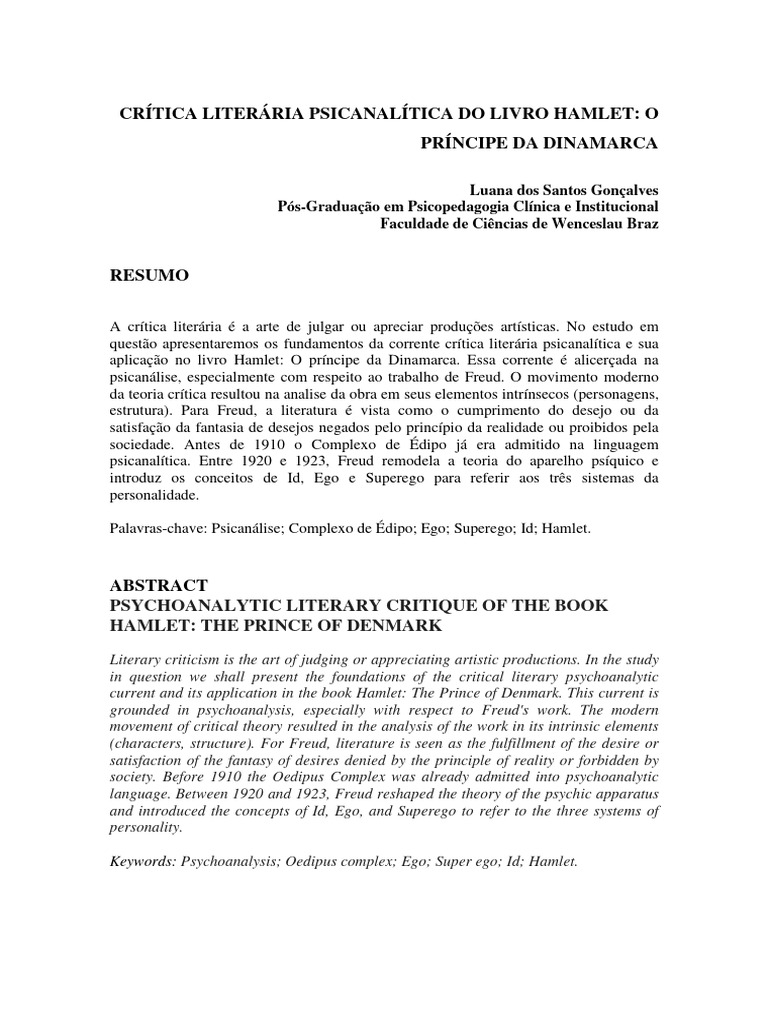 Artigo Sobre Livro de Hamlet | PDF | Sigmund Freud | Aldeia