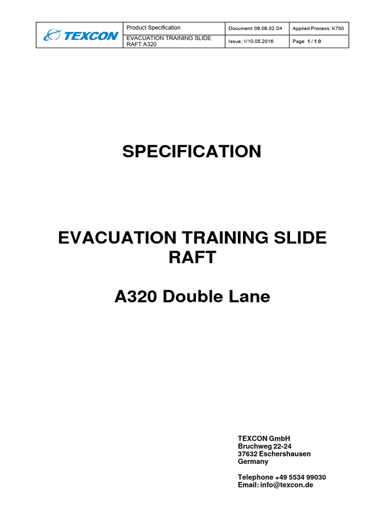 A320 Evacuation Training Slide Specs | PDF | Manufactured Goods