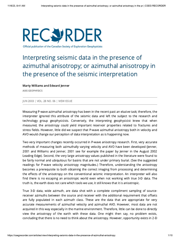 13 - Interpreting Seismic Data in The Presence of Azimuthal Anisotropy or Azimuthal Anisotropy I ...