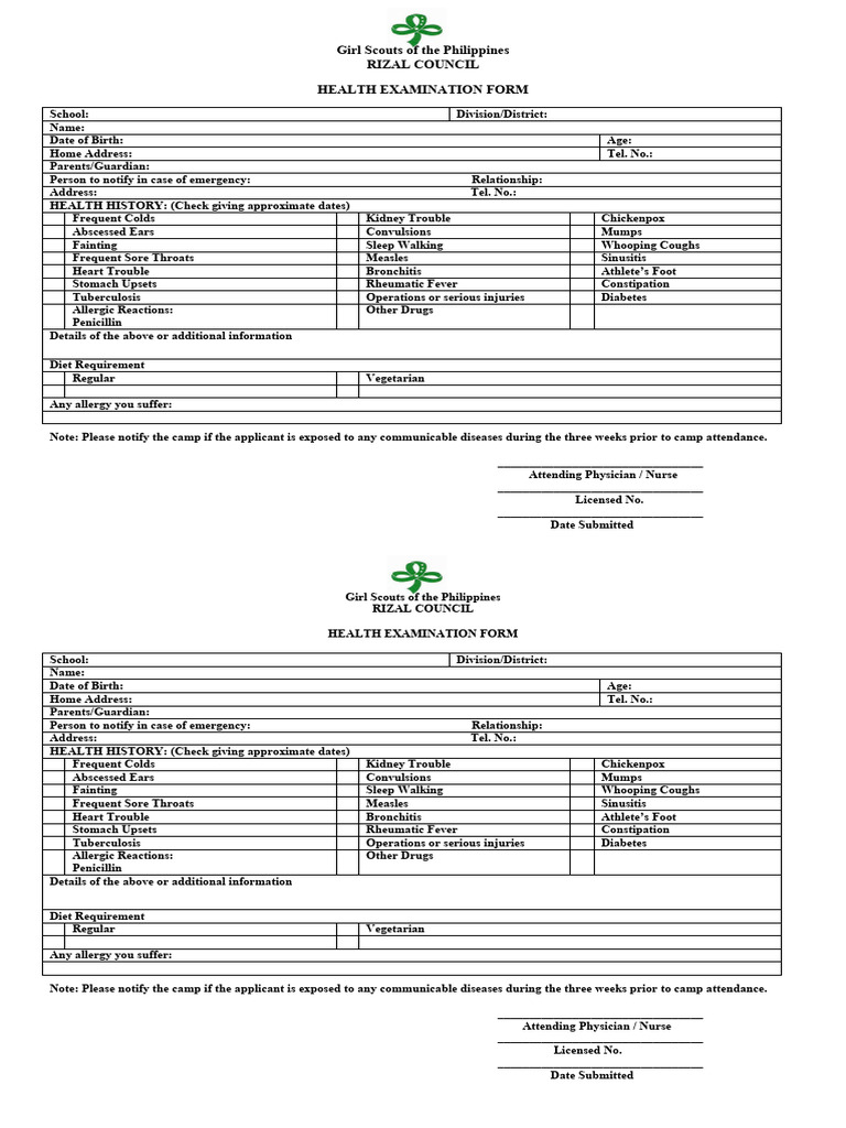 Health Form | PDF | Allergy | Common Cold
