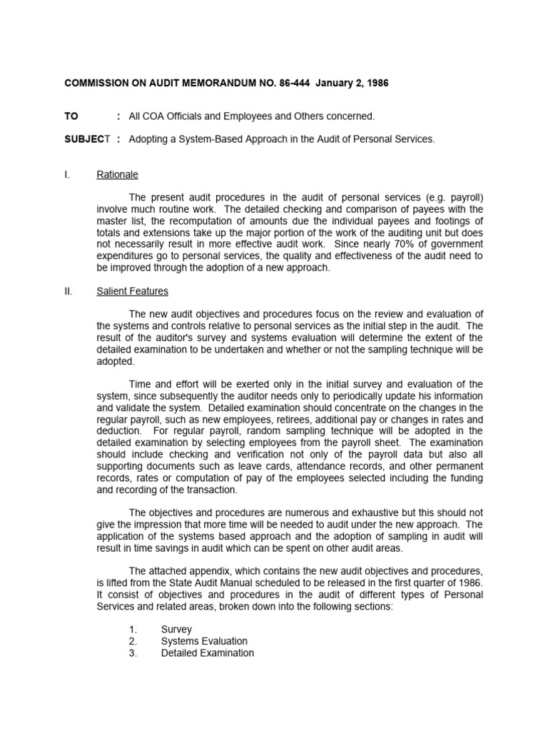 Memo86-444.Doc Audit of PS | PDF | Payroll | Audit