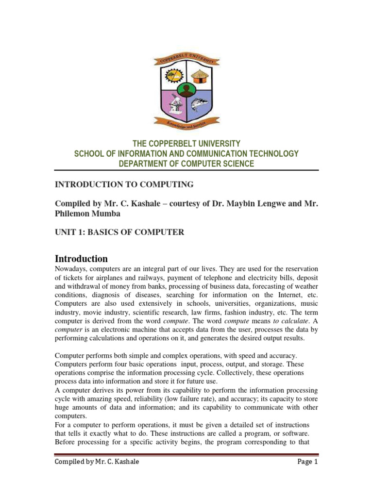 UNIT 1 - Basics of Computing | PDF | Input/Output | Computer Data Storage