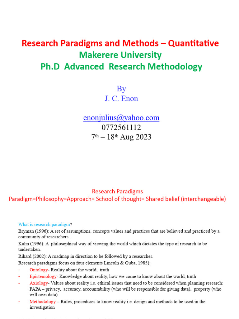 Reserach Paradgms and Methods - Quantittive | PDF | Quantitative ...