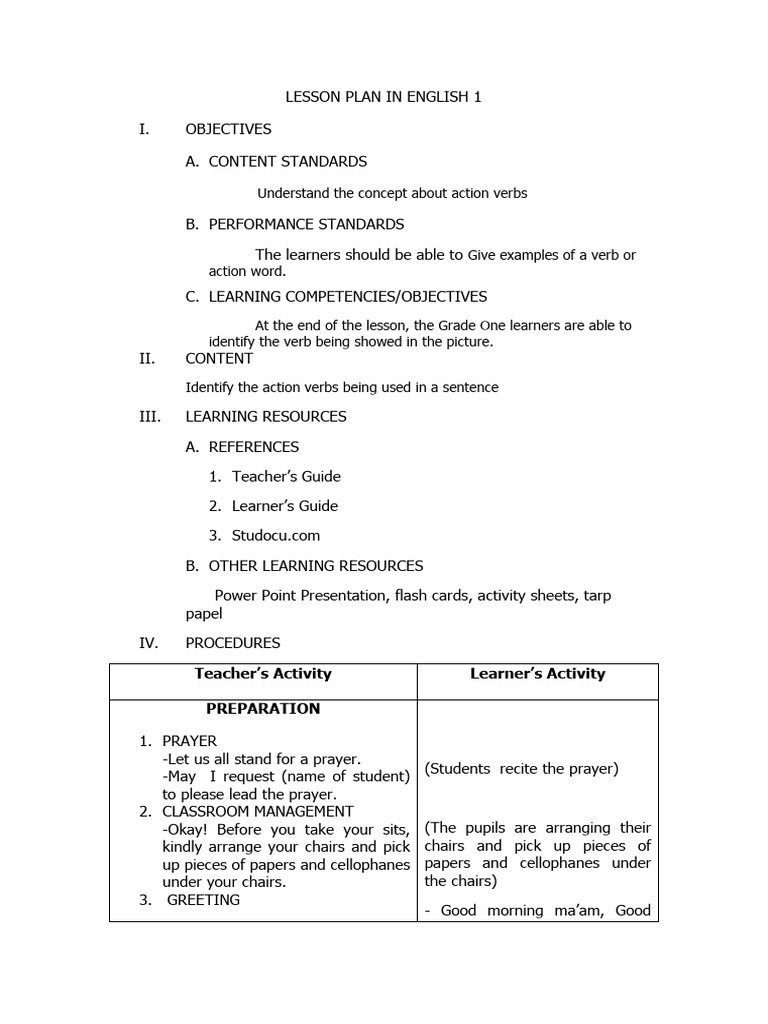 LESSON PLAN IN ENGLISH1 | PDF | Lesson Plan | Learning
