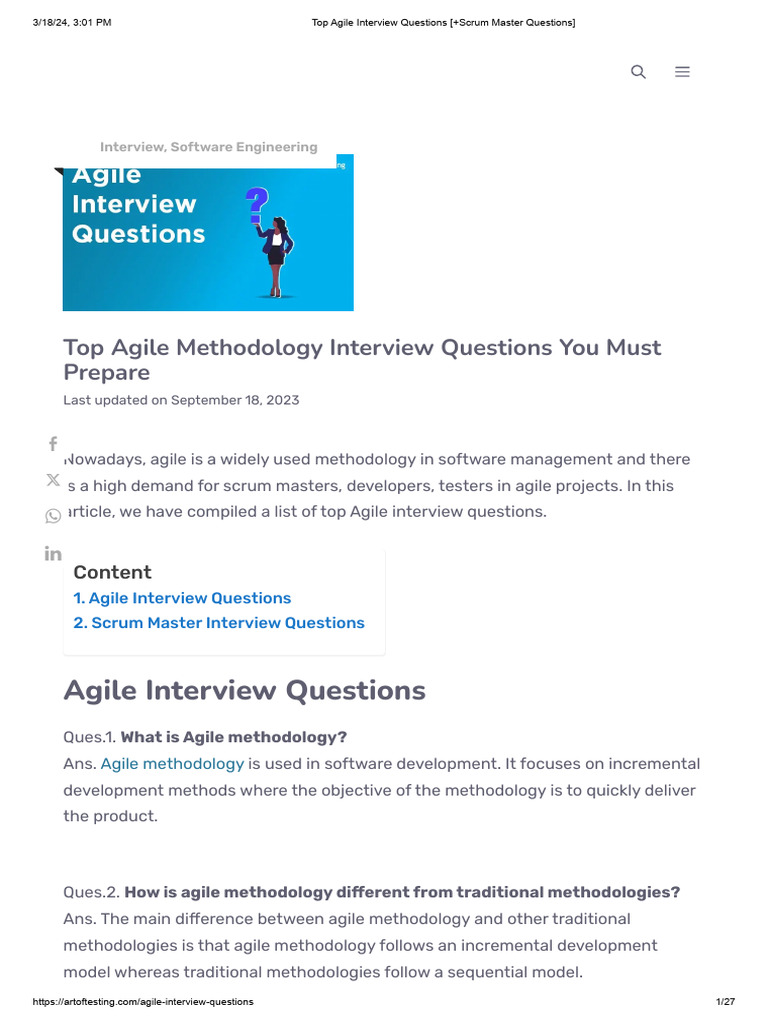 Top Agile Interview Questions (+scrum Master Questions) | PDF | Scrum (Software Development ...
