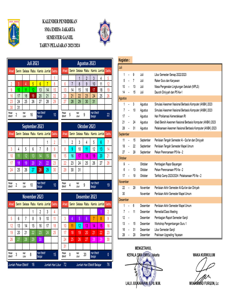 Ganjil Kalender Pendidikan 2023 2024 | PDF