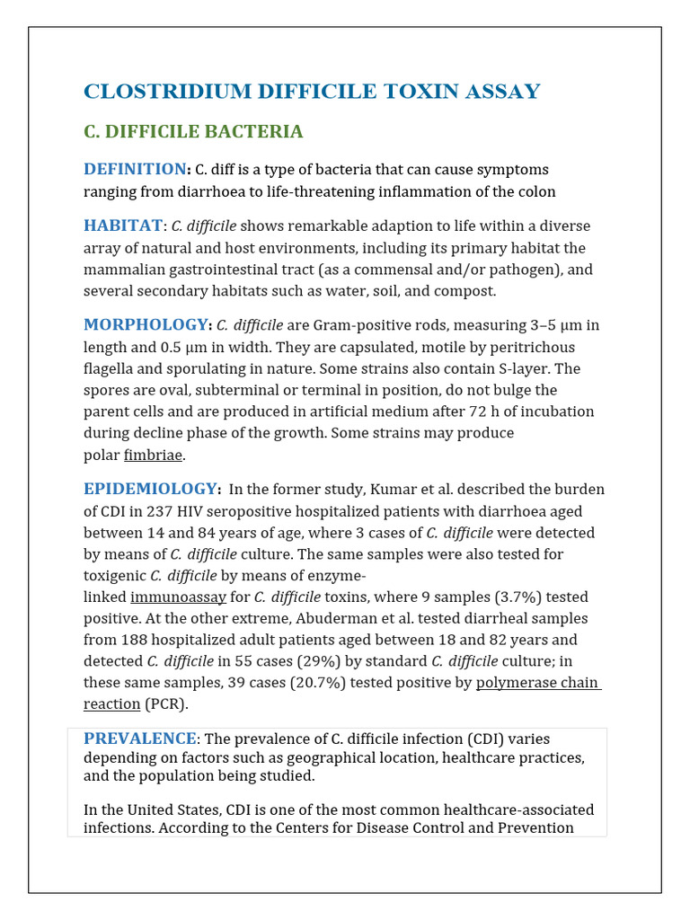 C Diff Toxin Assay Pdf Epidemiology Immunology