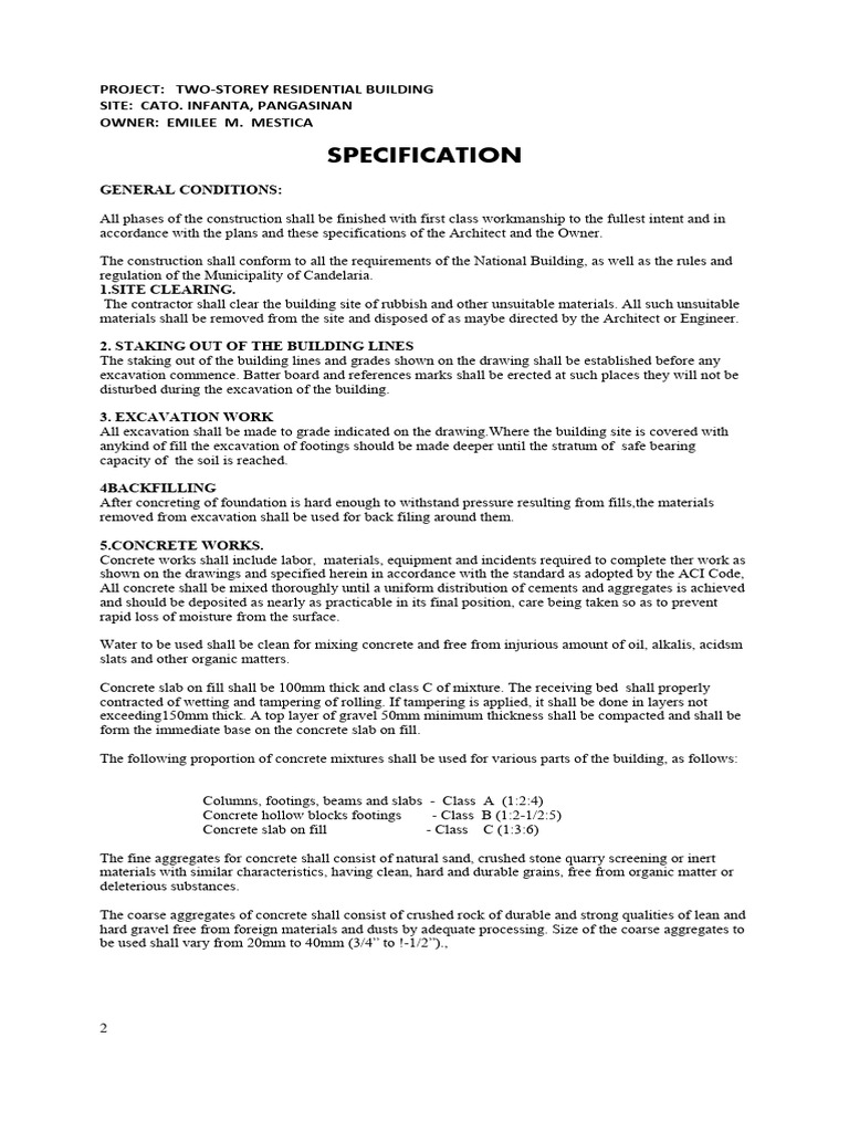Building Specification | PDF | Concrete | Door