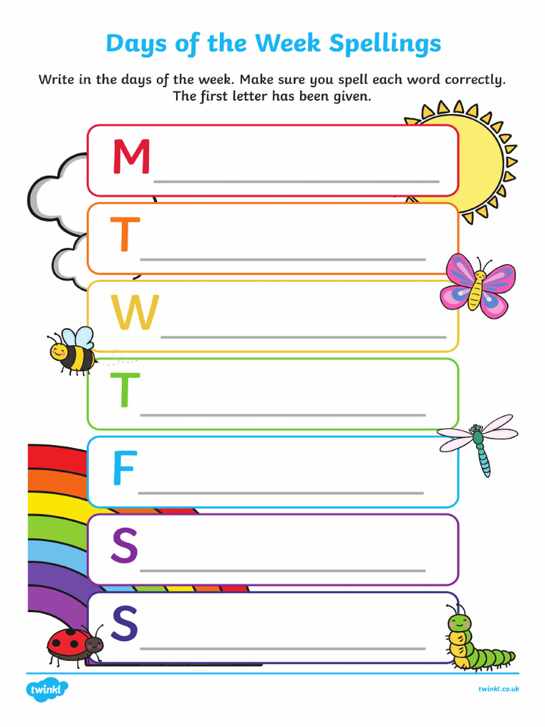 T L 5884 Days of The Week Spelling Activity Sheet Ver 1 | PDF