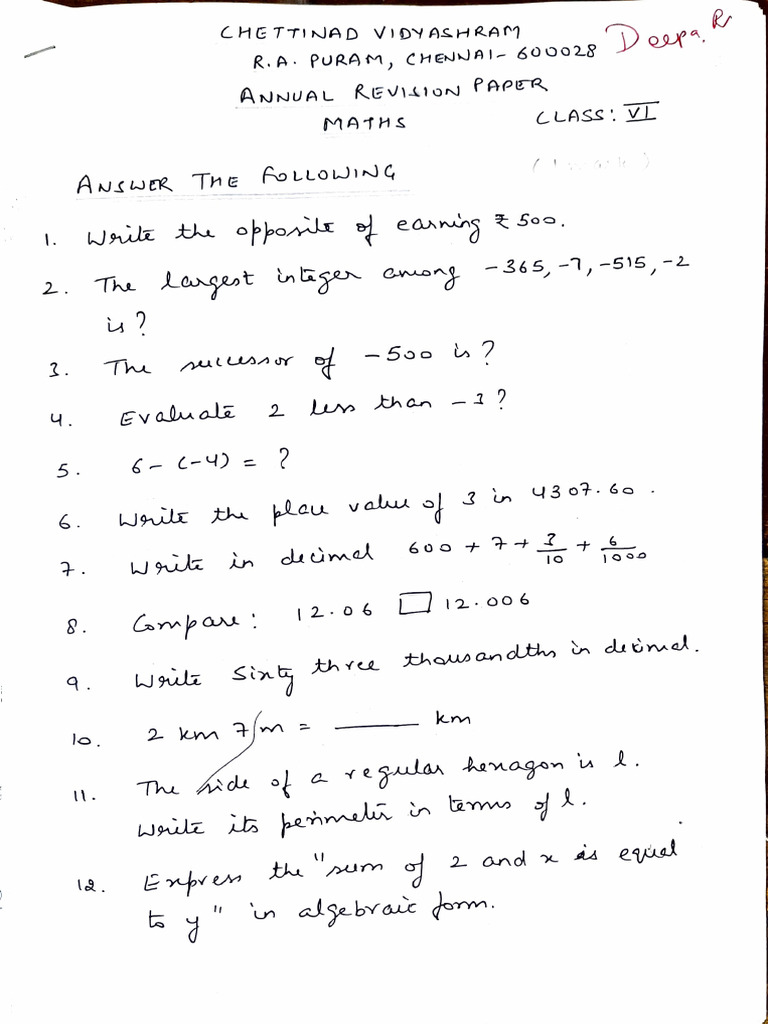 6 TH STD Annual Maths Rev 1 23-34.pd | PDF