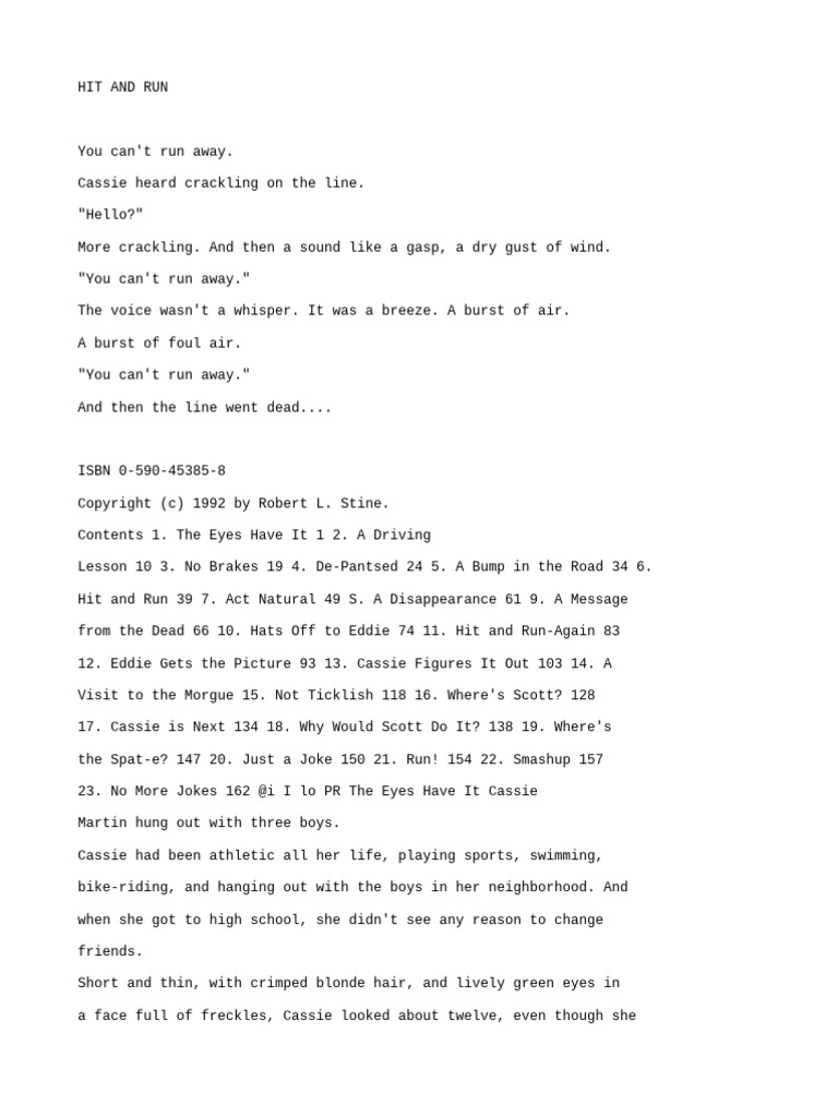 R.L. Stine - Point Horror 06 - Hit and Run | PDF