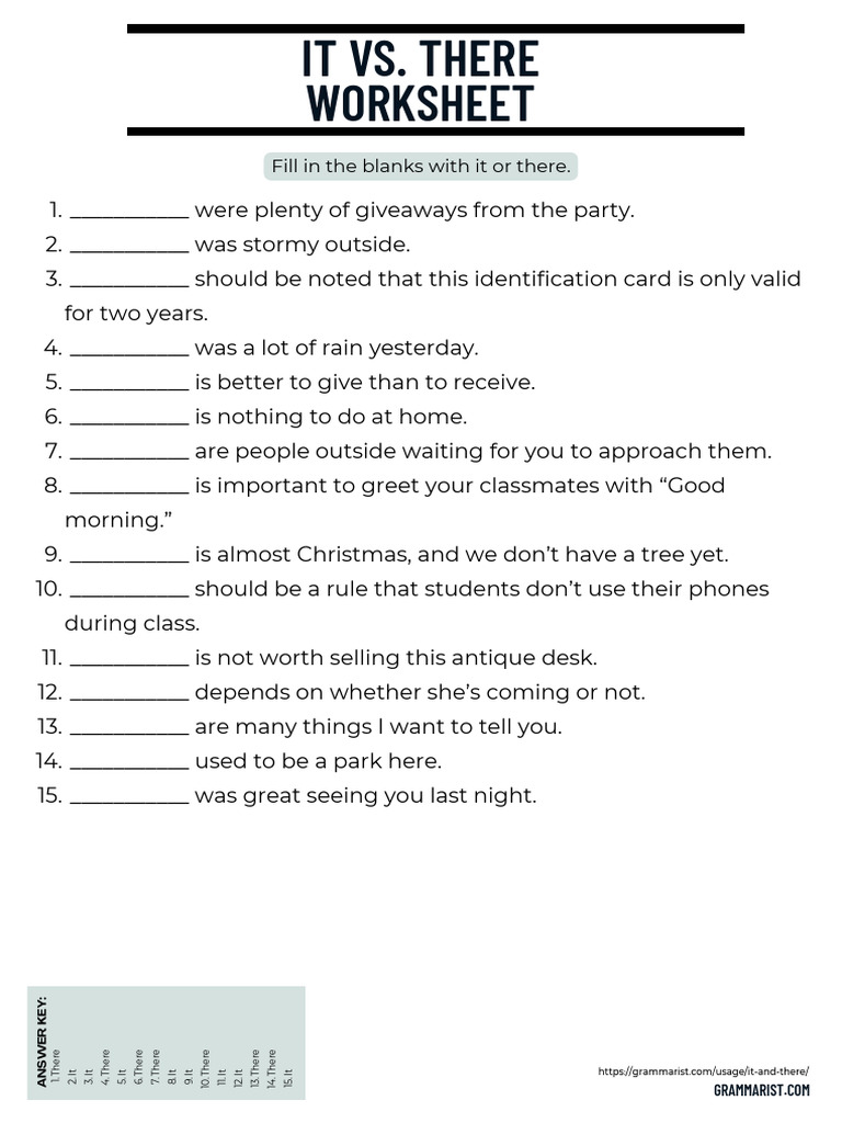 It VS There Worksheet | PDF
