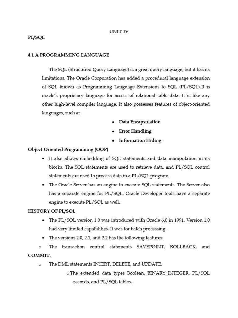 UNI IV | PDF | Pl/Sql | Control Flow