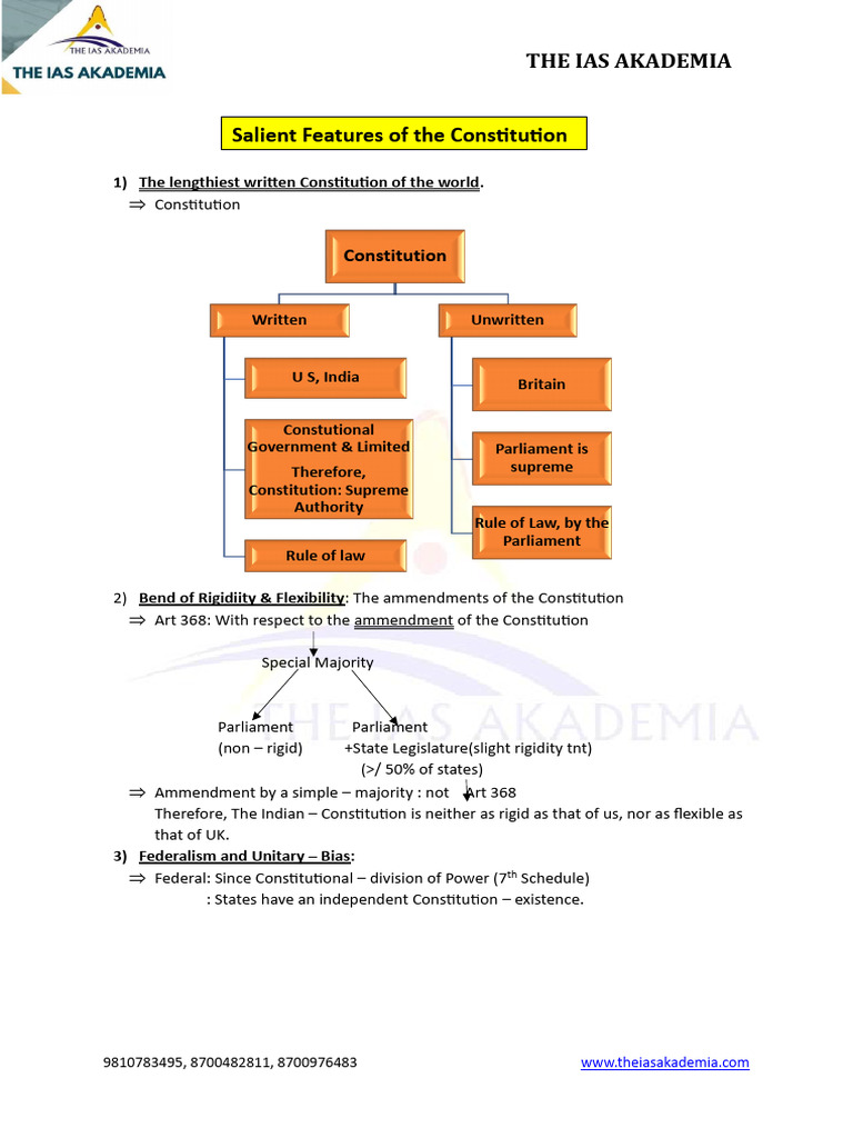 Salient Features of Indian Constitution Revision Material 1 | PDF ...