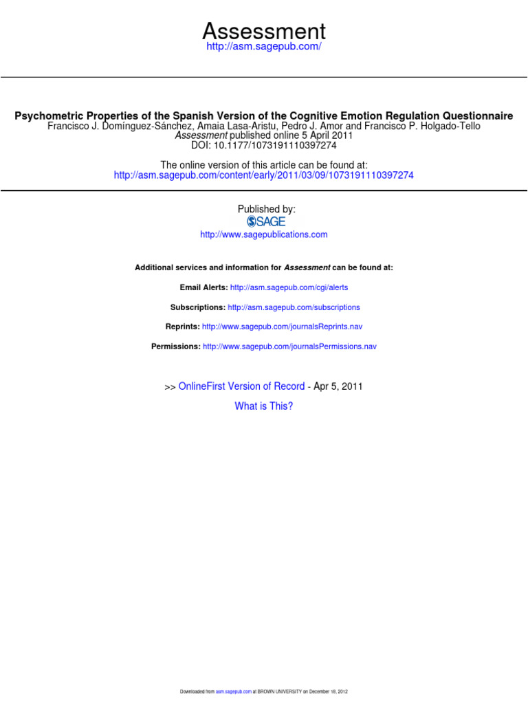 Psychometric Properties of The Spanish Version of The Cognitive Emotion ...
