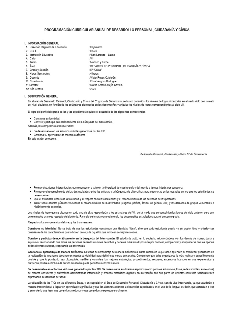 Programa Anual DPCC 5° | PDF