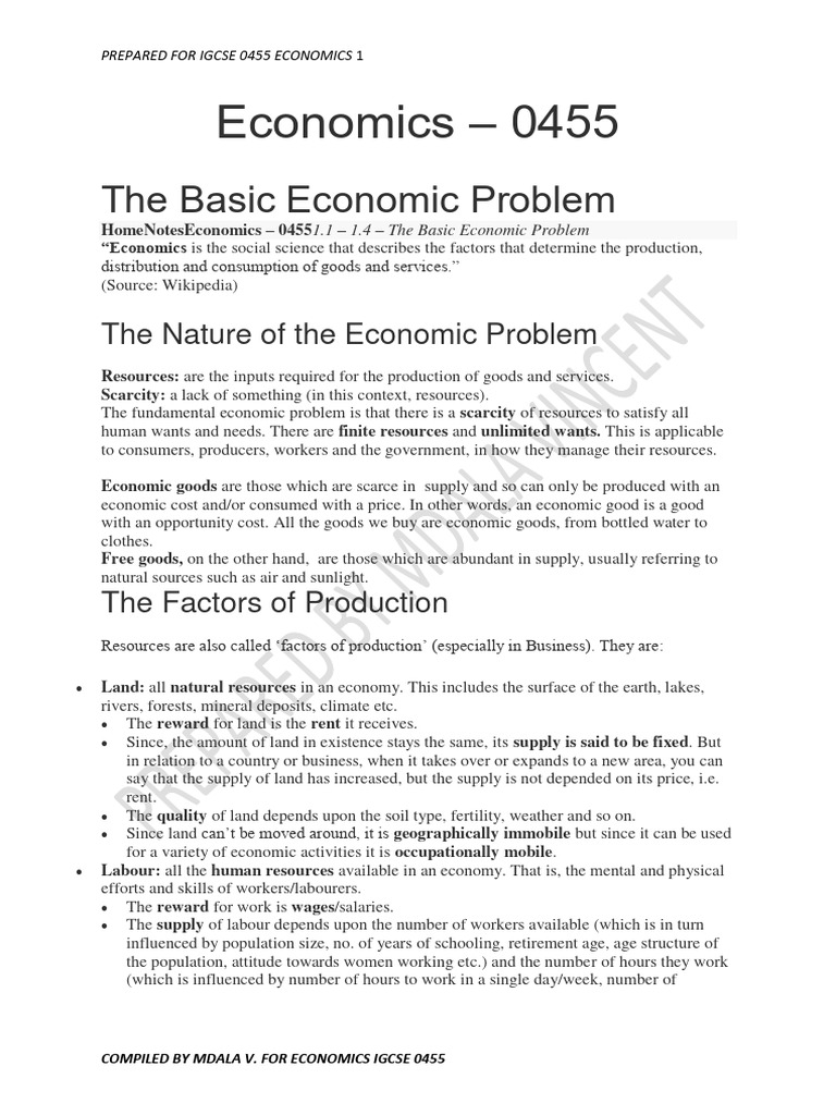 Igcse Economics Hand Out | PDF | Economic Equilibrium | Demand