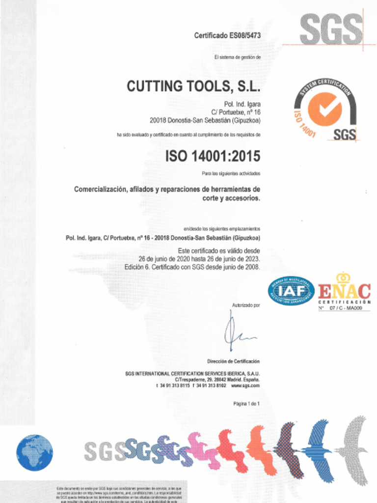 Cutting Tools Iso 14001-2015 Val. 26.06.2023 | PDF