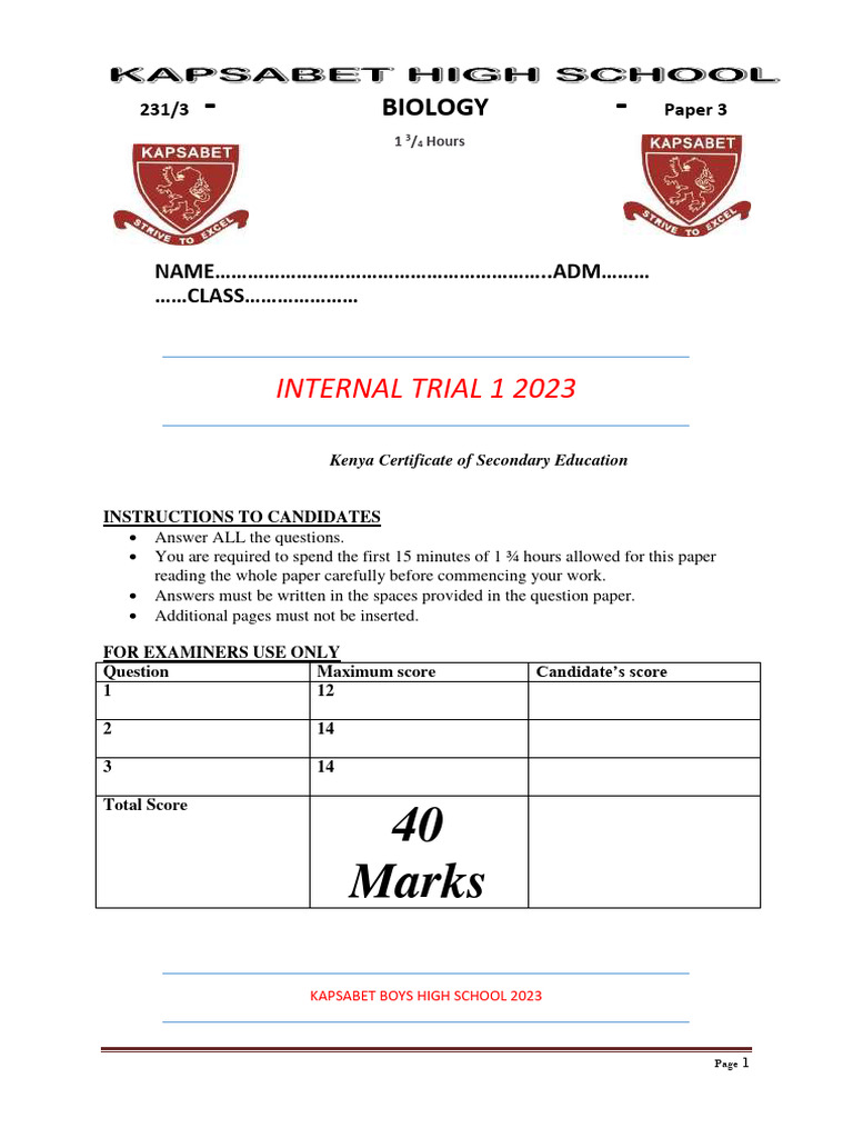 KCSE Biology Paper 3 Trial 2023 | PDF