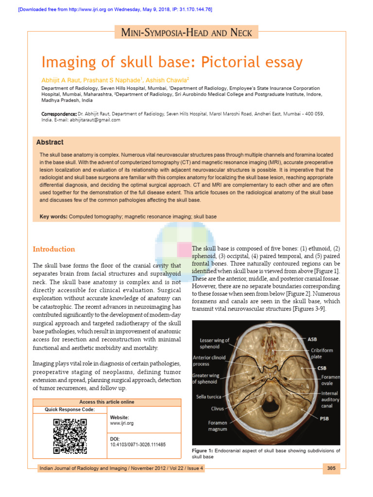 Imaging of Skull Base Pictorial Essay | PDF | Skull | Human Anatomy