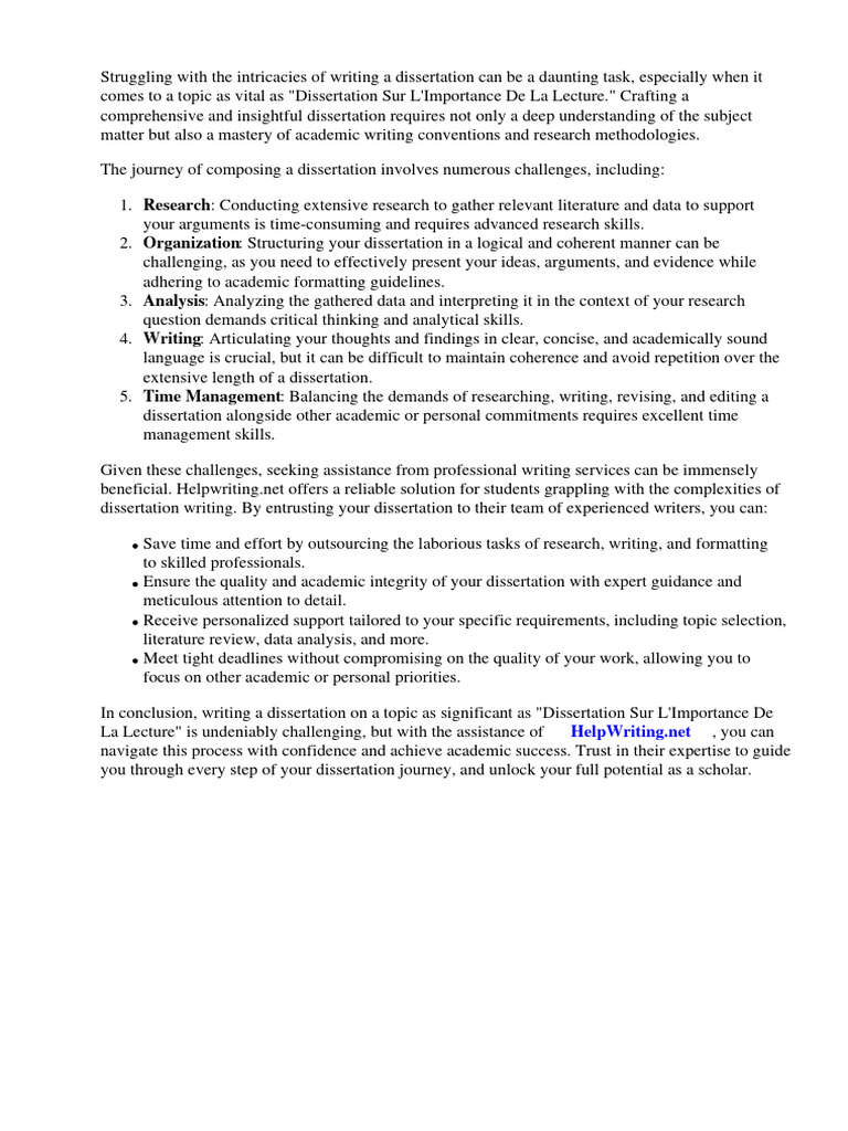 Dissertation on Importance of Reading | PDF | Thesis | Data