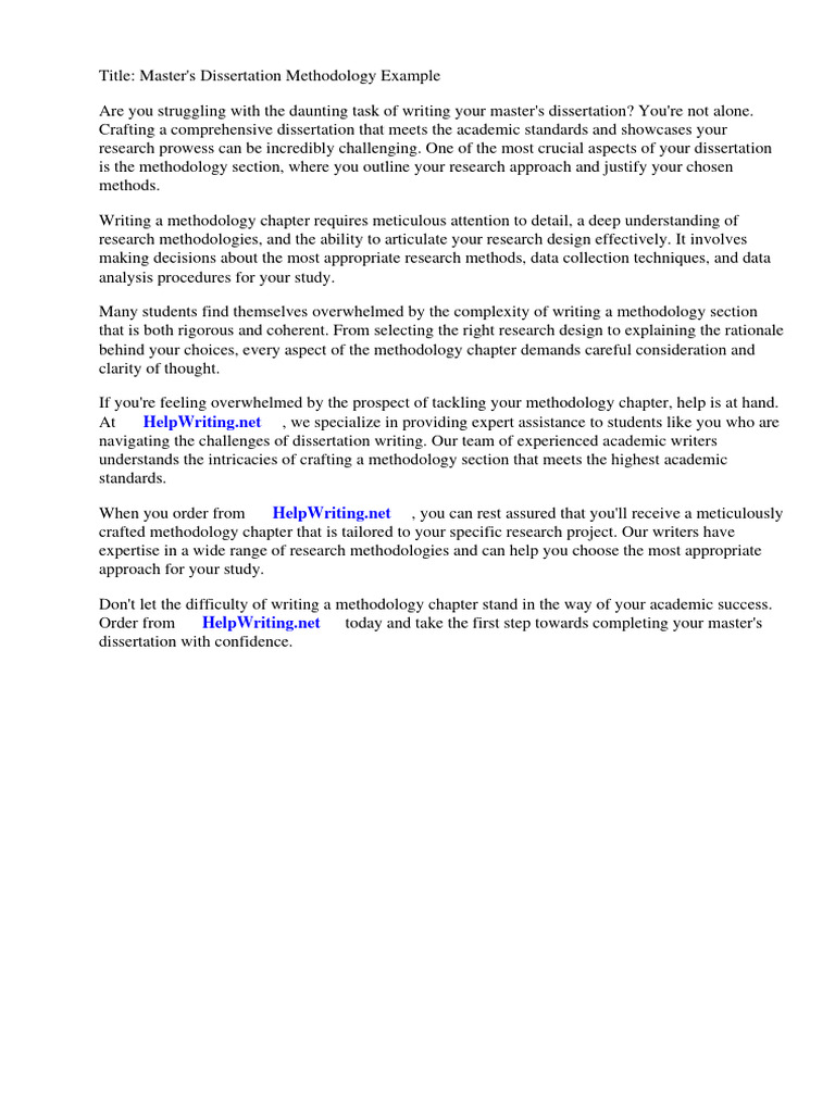 Masters Dissertation Methodology Example | PDF | Methodology | Quantitative Research