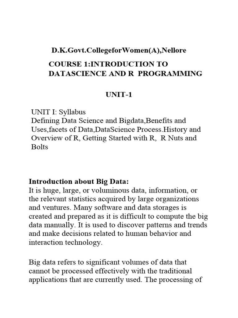 R Programming UNIT-1 | PDF | Big Data | Databases R Programming UNIT-1 | PDF | Big Data | Databases