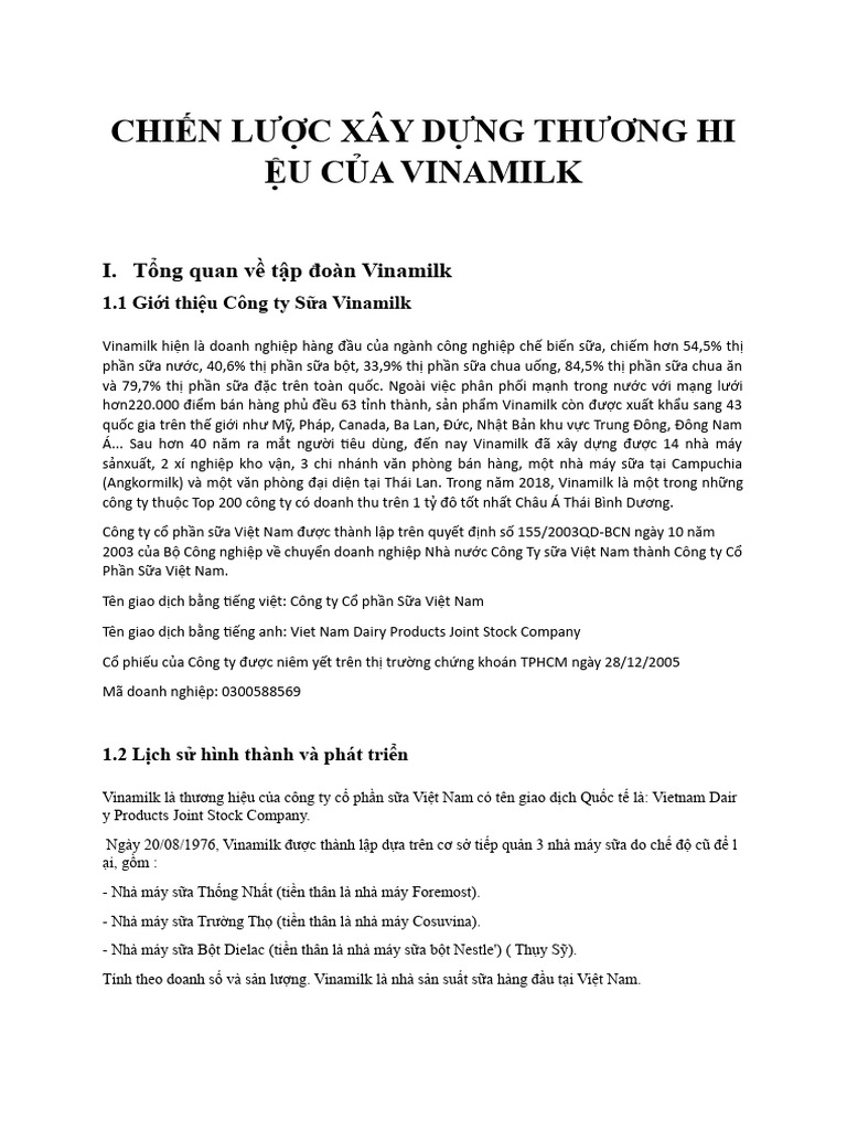CHIẾN LƯỢC XÂY DỰNG THƯƠNG HIỆU CỦA VINAMILK | PDF