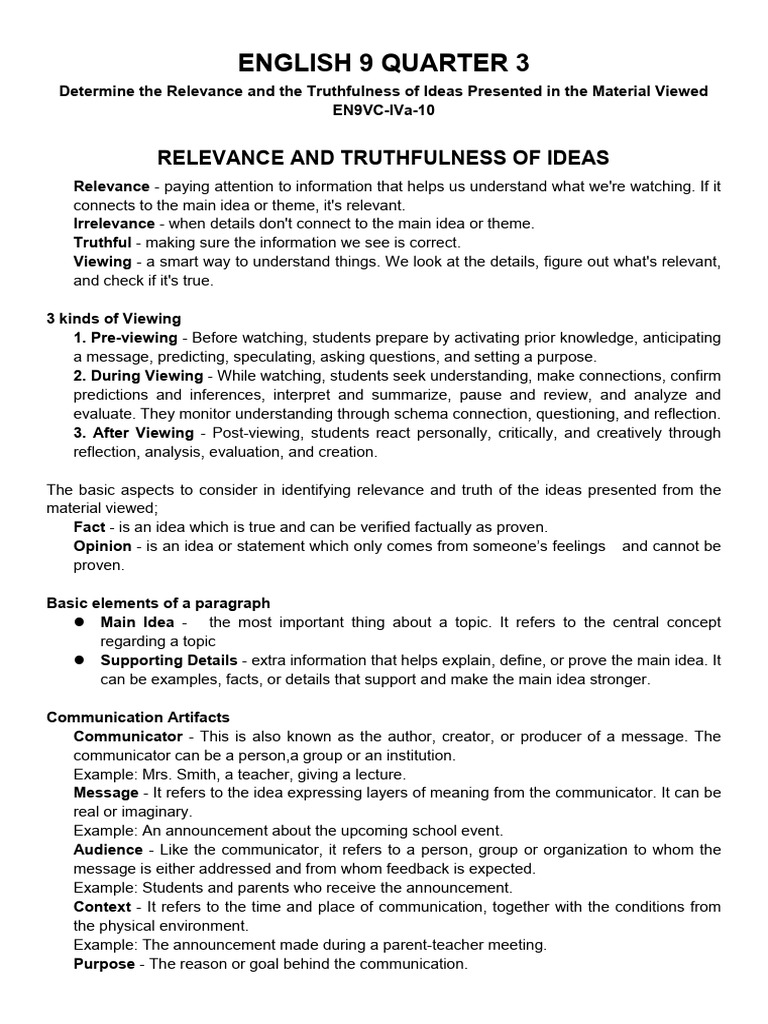 English 9 Quarter 3 Lecture | PDF | Advertising | Relevance