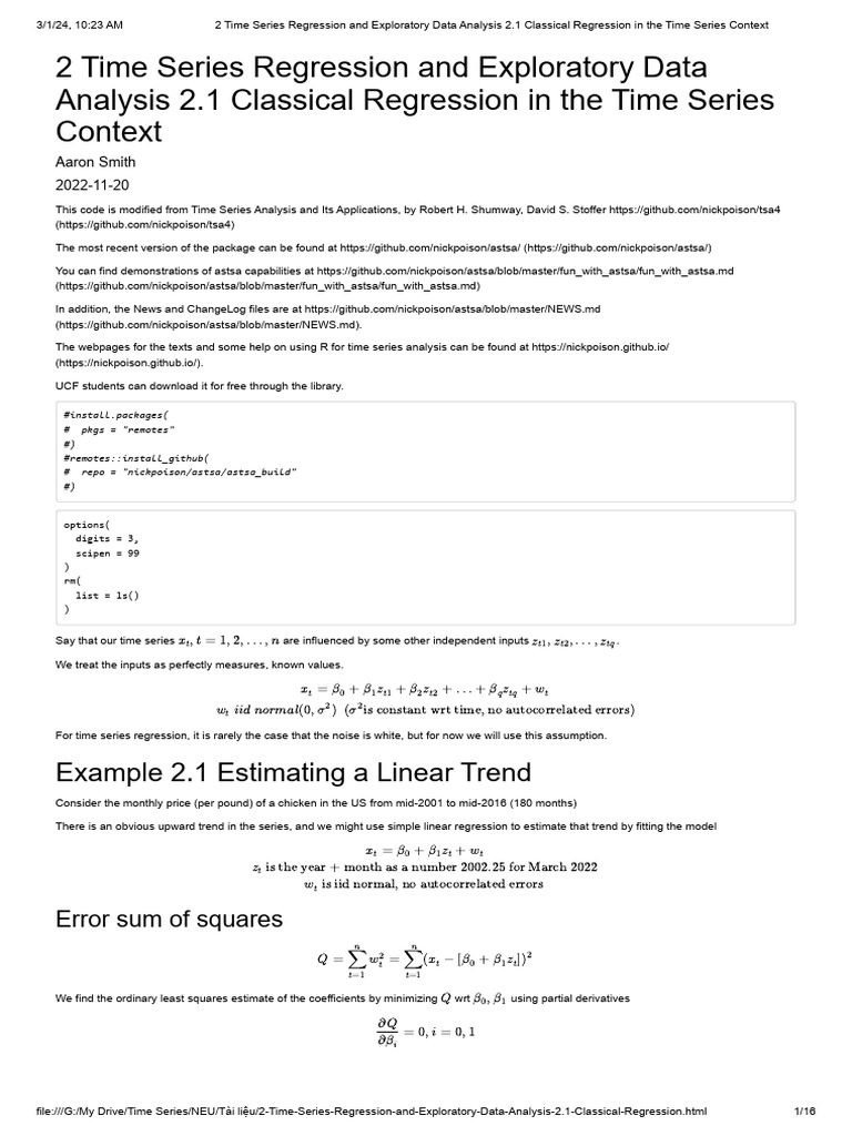 2 Time Series Regression and Exploratory Data Analysis 2.1 Classical Regression in The Time ...