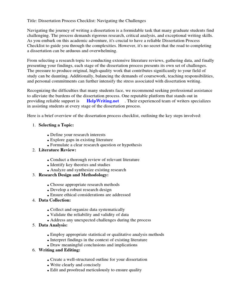 Dissertation Process Checklist | PDF | Thesis | Methodology