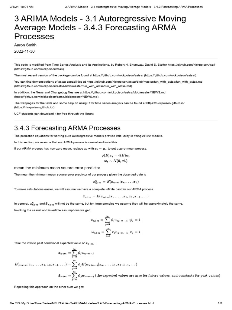 3 ARIMA Models - 3.1 Autoregressive Moving Average Models - 3.4.3 Forecasting ARMA Processes ...