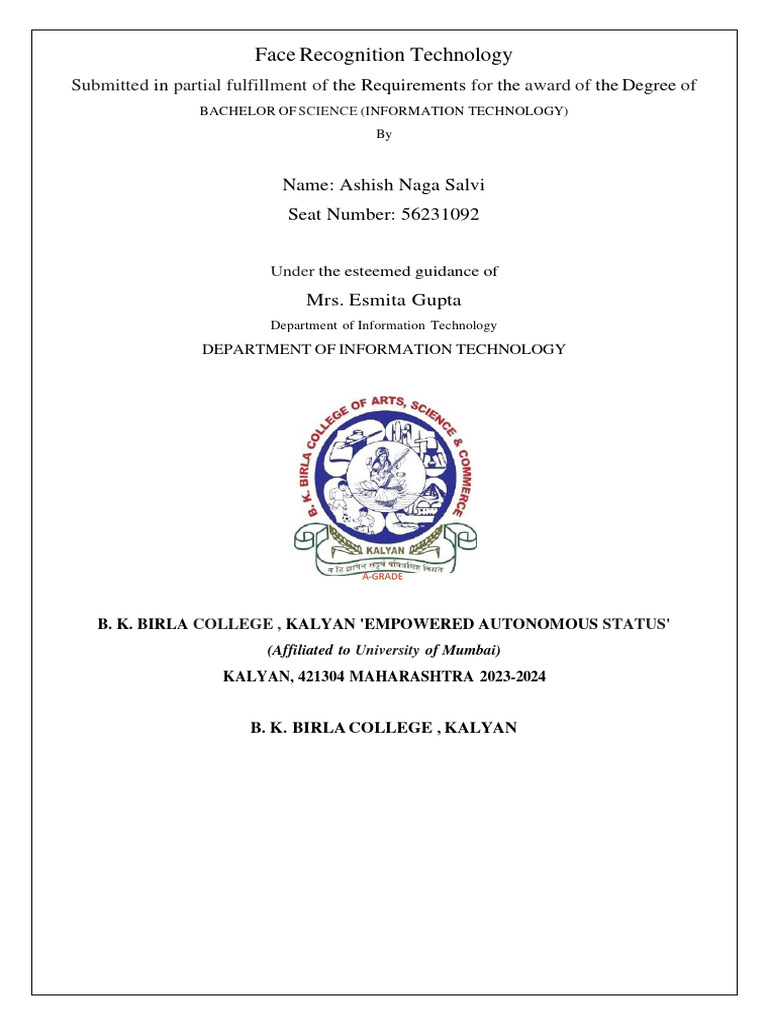 Face Recognition Using AI Black Book Project For 3rd Year Students | PDF | Principal Component ...