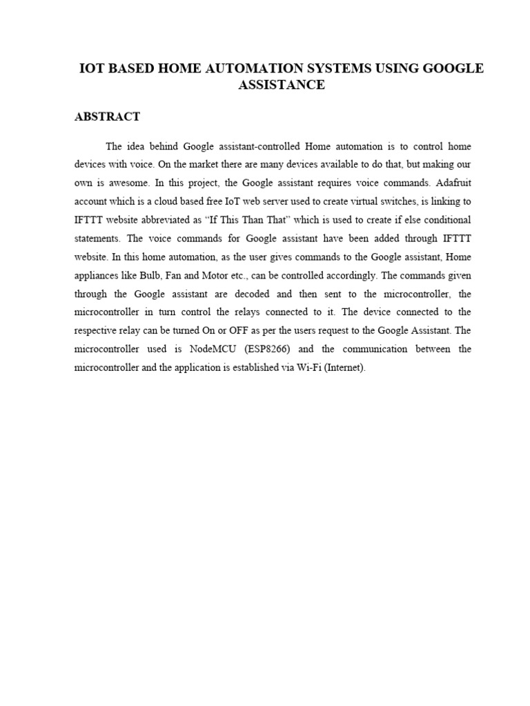B6 Iot Based Home Automation Systems Using Google Assistance Pdf
